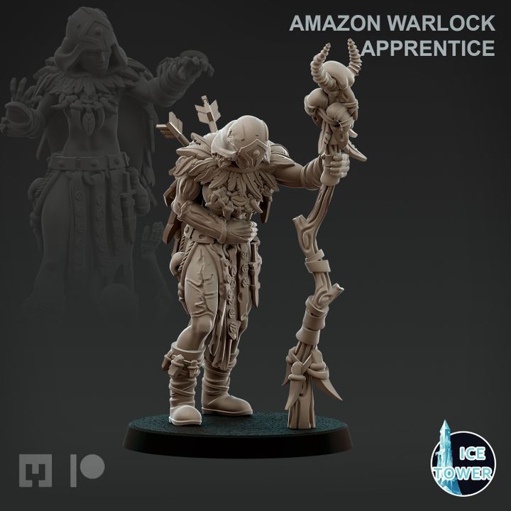 3D Printable Hero - Amazon Warlock Apprentice (HP-100-70-30) by Ice Tower